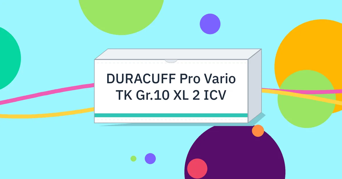 Symbolbild: Packung mit der Aufschrift DURACUFF Pro Vario TK Gr.10 XL 2 ICV (PZN 19245709) – Verfügbarkeit und Bezug in Apotheken in Frankfurt am Main