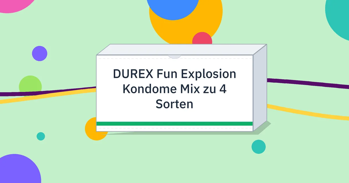 Symbolbild: Packung mit der Aufschrift DUREX Fun Explosion Kondome Mix zu 4 Sorten (PZN 16388058) – Verfügbarkeit und Bezug in Apotheken in Frankfurt am Main