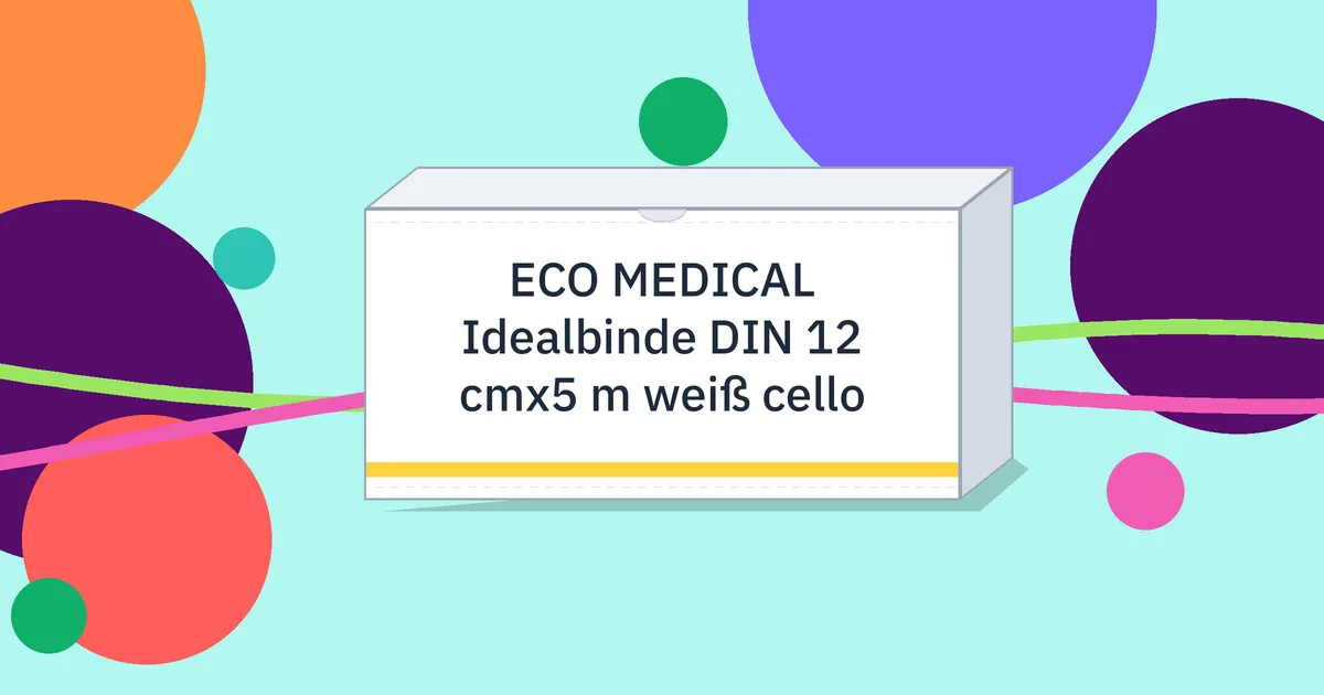 Symbolbild: Packung mit der Aufschrift ECO MEDICAL Idealbinde DIN 12 cmx5 m weiß cello (PZN 00746254) – Verfügbarkeit und Bezug in Apotheken in Frankfurt am Main
