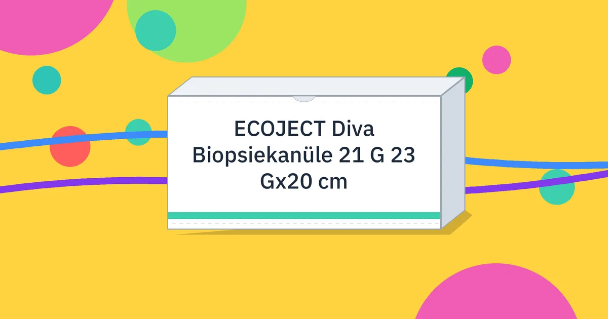 Symbolbild: Packung mit der Aufschrift ECOJECT Diva Biopsiekanüle 21 G 23 Gx20 cm (PZN 06125599) – Verfügbarkeit und Bezug in Apotheken in Frankfurt am Main