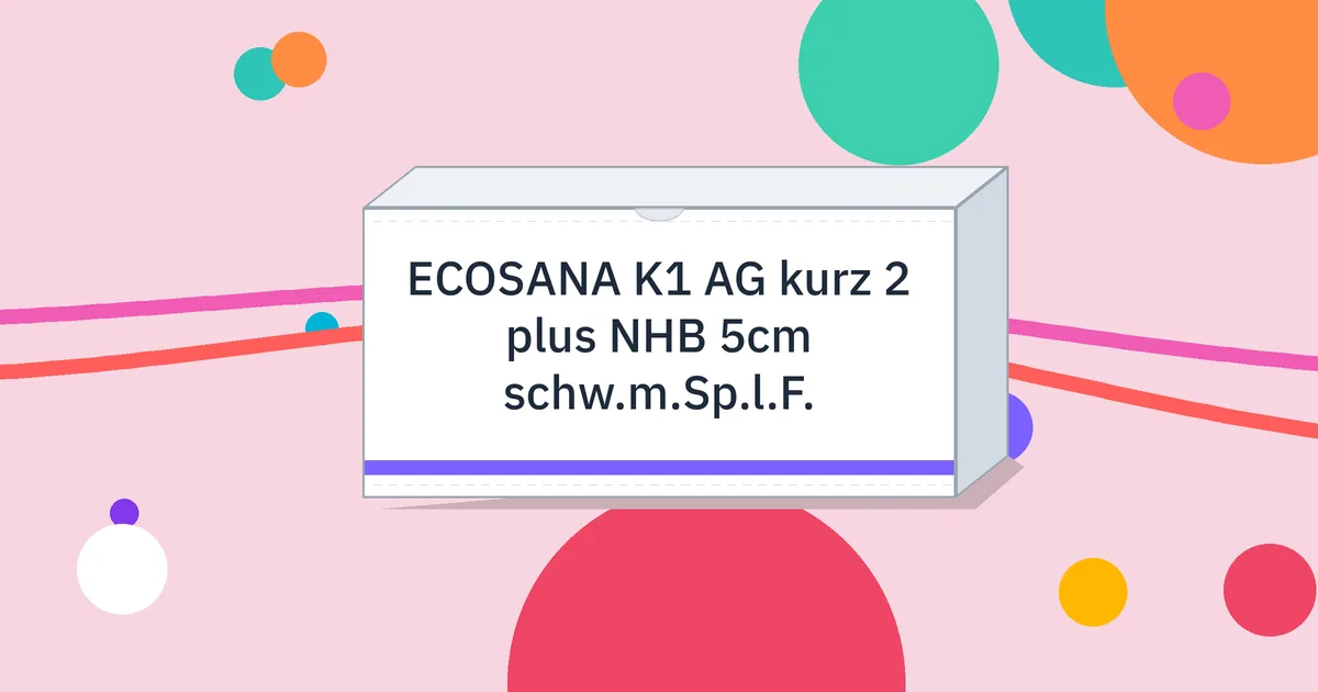 Symbolbild: Packung mit der Aufschrift ECOSANA K1 AG kurz 2 plus NHB 5cm schw.m.Sp.l.F. (PZN 04726604) – Verfügbarkeit und Bezug in Apotheken in Frankfurt am Main