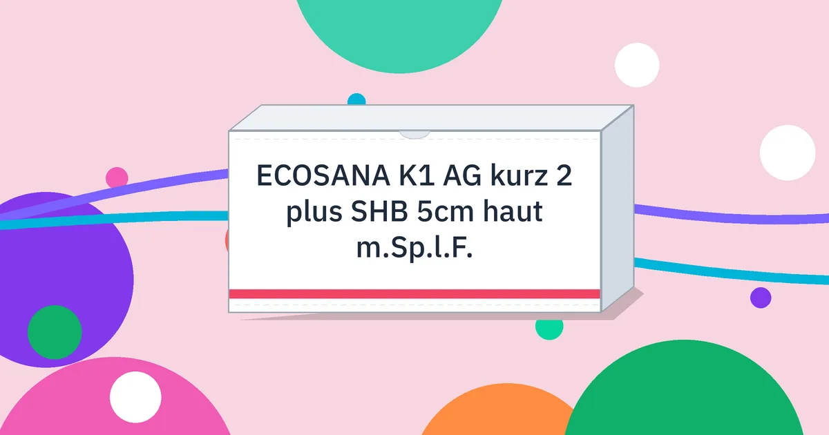 Symbolbild: Packung mit der Aufschrift ECOSANA K1 AG kurz 2 plus SHB 5cm haut m.Sp.l.F. (PZN 04727130) – Verfügbarkeit und Bezug in Apotheken in Frankfurt am Main
