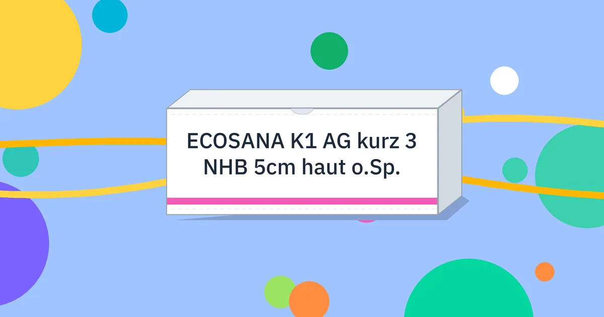 Symbolbild: Packung mit der Aufschrift ECOSANA K1 AG kurz 3 NHB 5cm haut o.Sp. (PZN 04727756) – Verfügbarkeit und Bezug in Apotheken in Frankfurt am Main