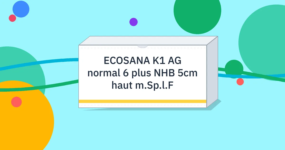 Symbolbild: Packung mit der Aufschrift ECOSANA K1 AG normal 6 plus NHB 5cm haut m.Sp.l.F (PZN 04730238) – Verfügbarkeit und Bezug in Apotheken in Frankfurt am Main
