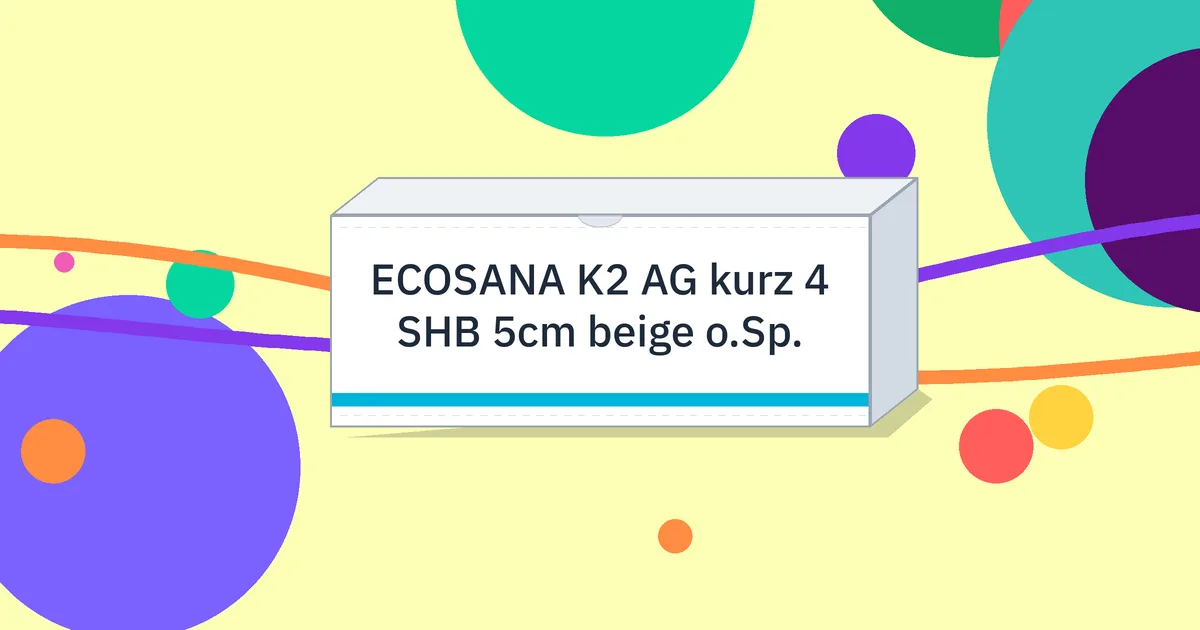 Symbolbild: Packung mit der Aufschrift ECOSANA K2 AG kurz 4 SHB 5cm beige o.Sp. (PZN 01442102) – Verfügbarkeit und Bezug in Apotheken in Frankfurt am Main