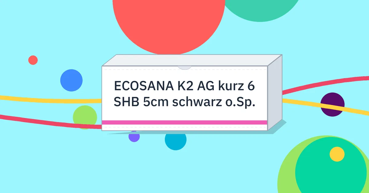 Symbolbild: Packung mit der Aufschrift ECOSANA K2 AG kurz 6 SHB 5cm schwarz o.Sp. (PZN 01488216) – Verfügbarkeit und Bezug in Apotheken in Frankfurt am Main