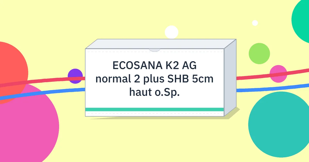 Symbolbild: Packung mit der Aufschrift ECOSANA K2 AG normal 2 plus SHB 5cm haut o.Sp. (PZN 01398140) – Verfügbarkeit und Bezug in Apotheken in Frankfurt am Main