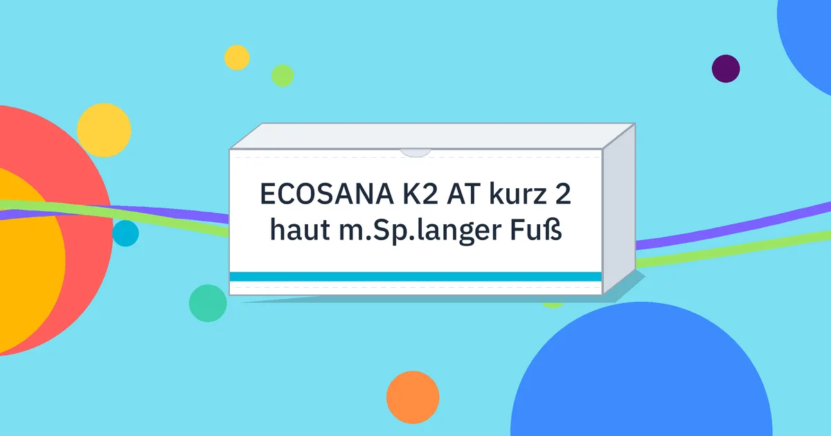 Symbolbild: Packung mit der Aufschrift ECOSANA K2 AT kurz 2 haut m.Sp.langer Fuß (PZN 10954344) – Verfügbarkeit und Bezug in Apotheken in Frankfurt am Main