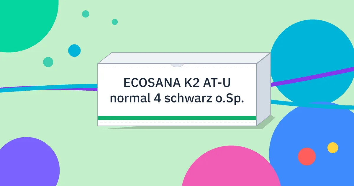 Symbolbild: Packung mit der Aufschrift ECOSANA K2 AT-U normal 4 schwarz o.Sp. (PZN 01575961) – Verfügbarkeit und Bezug in Apotheken in Frankfurt am Main