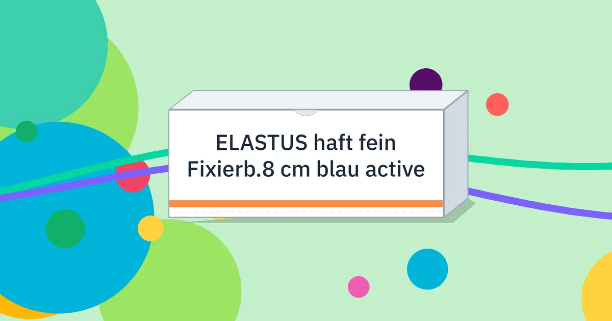 Symbolbild: Packung mit der Aufschrift ELASTUS haft fein Fixierb.8 cm blau active (PZN 03481170) – Verfügbarkeit und Bezug in Apotheken in Frankfurt am Main