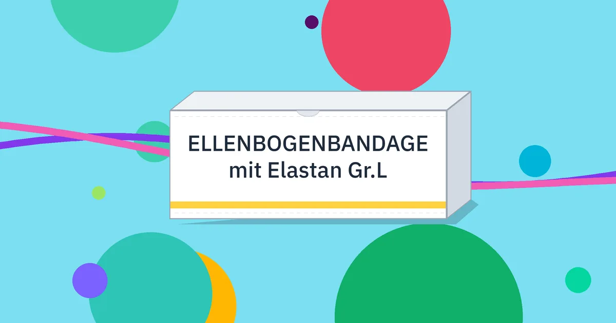 Symbolbild: Packung mit der Aufschrift ELLENBOGENBANDAGE mit Elastan Gr.L (PZN 13057711) – Verfügbarkeit und Bezug in Apotheken in Frankfurt am Main