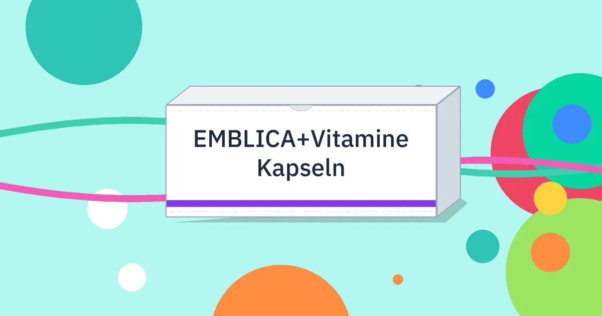 Symbolbild: Packung mit der Aufschrift EMBLICA+Vitamine Kapseln (PZN 09398984) – Verfügbarkeit und Bezug in Apotheken in Frankfurt am Main