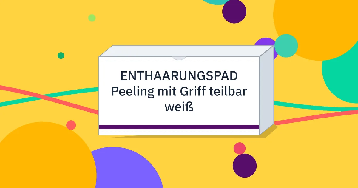 Symbolbild: Packung mit der Aufschrift ENTHAARUNGSPAD Peeling mit Griff teilbar weiß (PZN 19507575) – Verfügbarkeit und Bezug in Apotheken in Frankfurt am Main