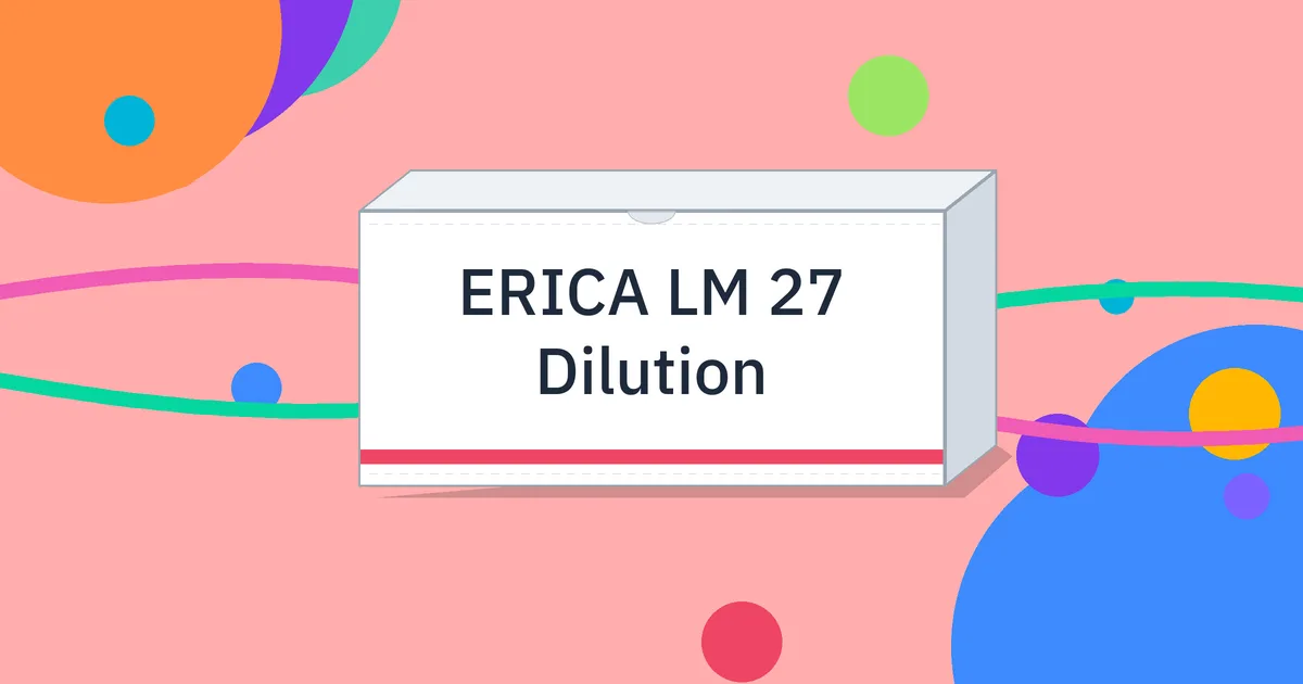 Symbolbild: Packung mit der Aufschrift ERICA LM 27 Dilution (PZN 13477850) – Verfügbarkeit und Bezug in Apotheken in Frankfurt am Main