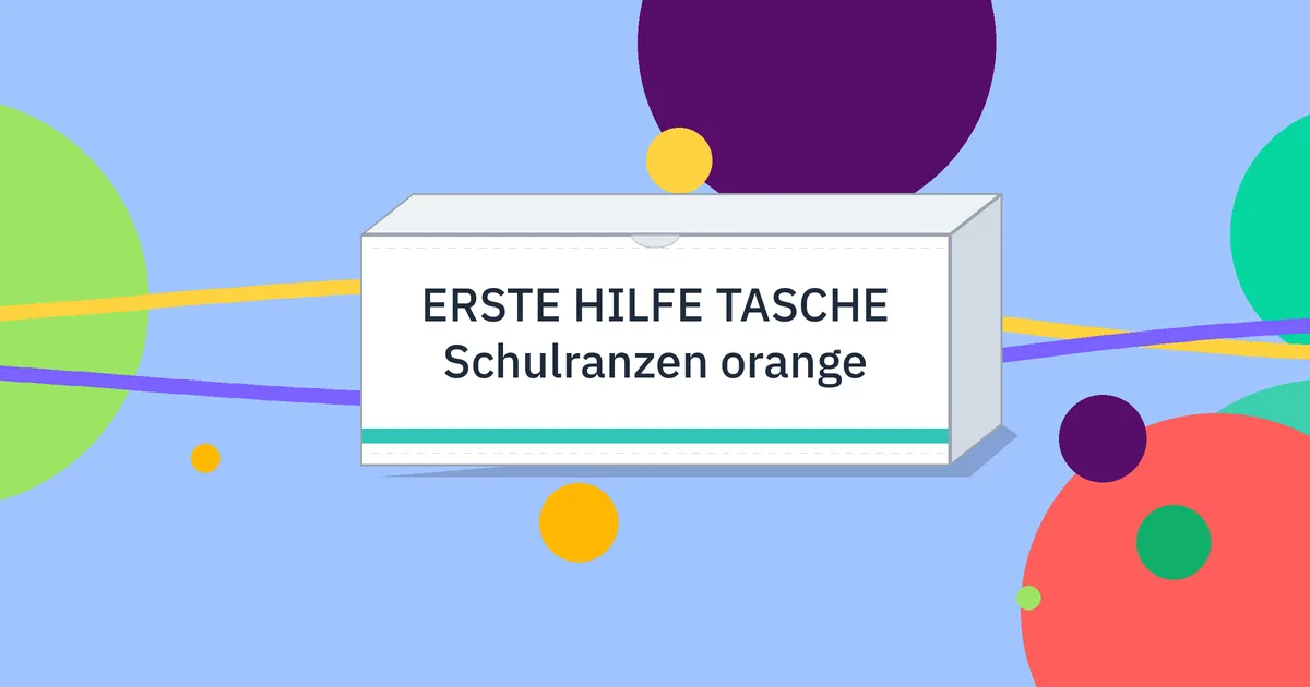 Symbolbild: Packung mit der Aufschrift ERSTE HILFE TASCHE Schulranzen orange (PZN 00118859) – Verfügbarkeit und Bezug in Apotheken in Frankfurt am Main