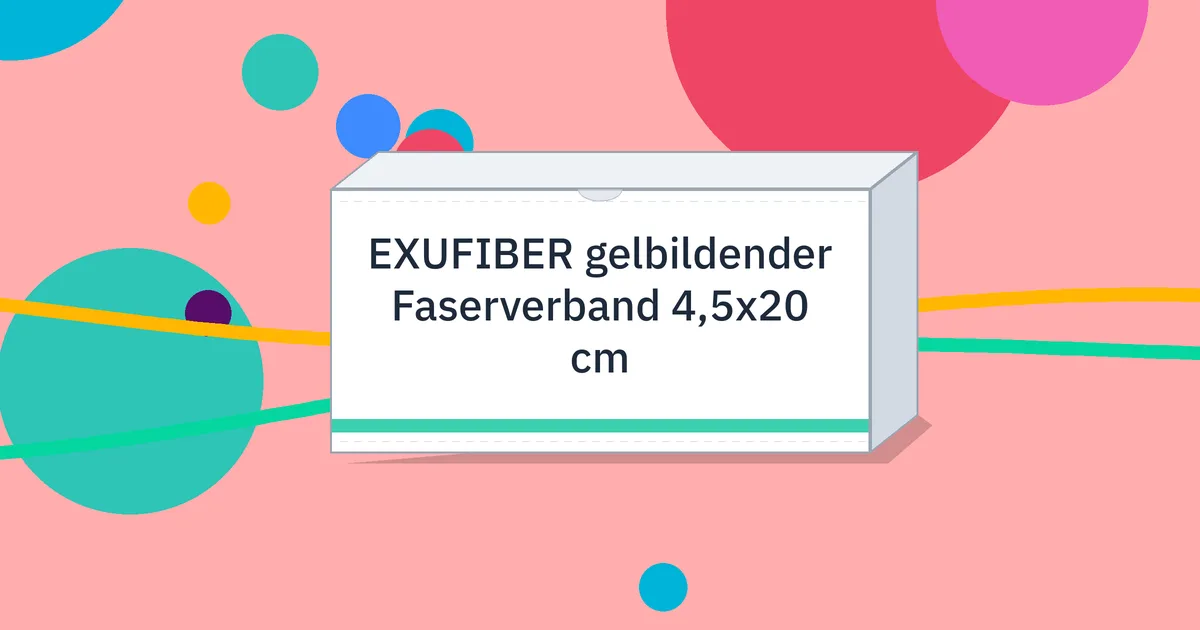 Symbolbild: Packung mit der Aufschrift EXUFIBER gelbildender Faserverband 4,5x20 cm (PZN 11147321) – Verfügbarkeit und Bezug in Apotheken in Frankfurt am Main