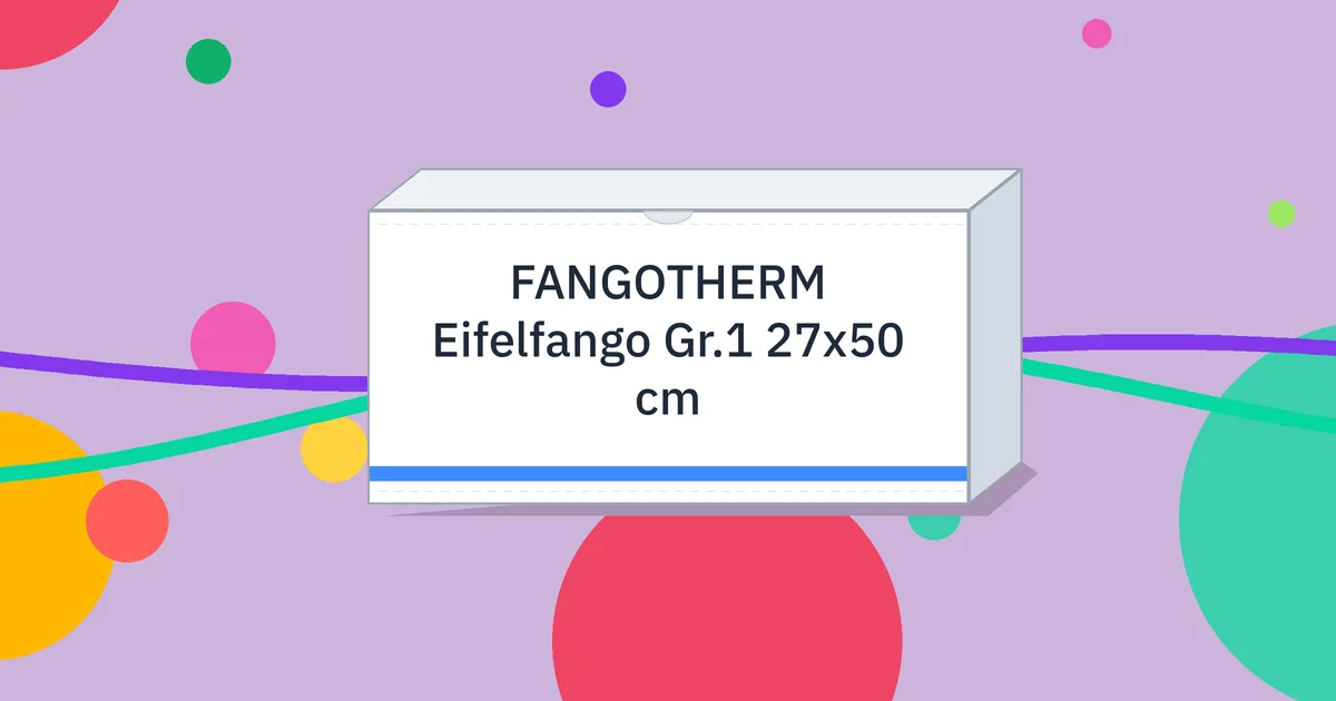 Symbolbild: Packung mit der Aufschrift FANGOTHERM Eifelfango Gr.1 27x50 cm (PZN 10843113) – Verfügbarkeit und Bezug in Apotheken in Frankfurt am Main