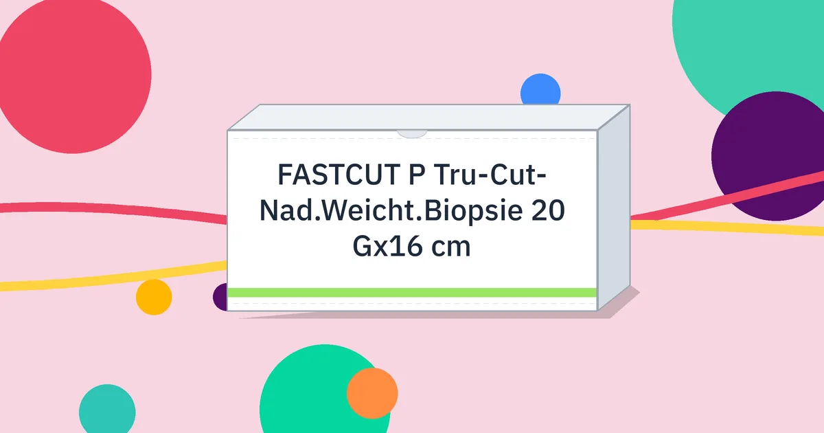 Symbolbild: Packung mit der Aufschrift FASTCUT P Tru-Cut-Nad.Weicht.Biopsie 20 Gx16 cm (PZN 19734992) – Verfügbarkeit und Bezug in Apotheken in Frankfurt am Main