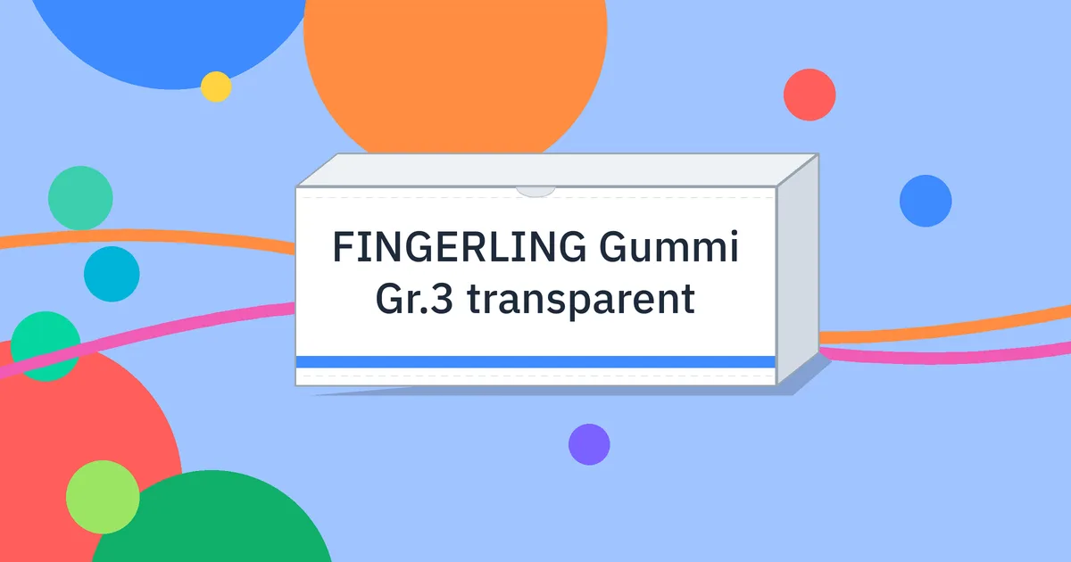 Symbolbild: Packung mit der Aufschrift FINGERLING Gummi Gr.3 transparent (PZN 03465538) – Verfügbarkeit und Bezug in Apotheken in Frankfurt am Main
