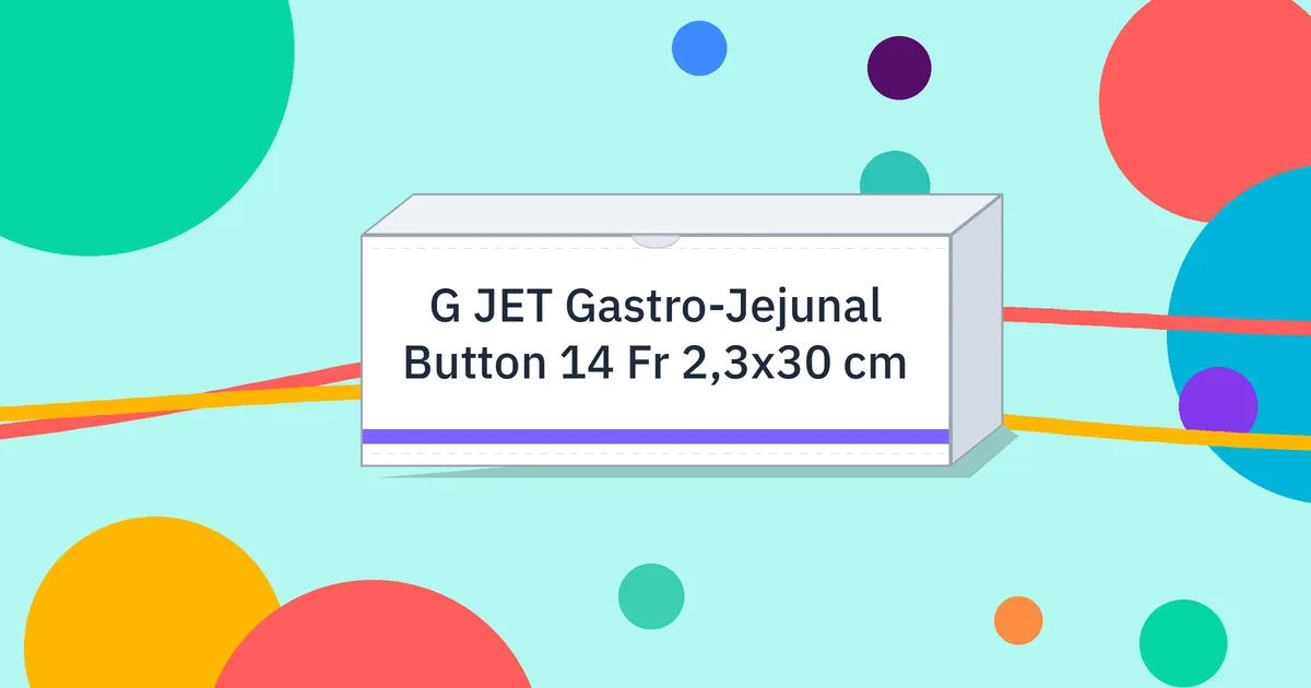 Symbolbild: Packung mit der Aufschrift G JET Gastro-Jejunal Button 14 Fr 2,3x30 cm (PZN 14346541) – Verfügbarkeit und Bezug in Apotheken in Frankfurt am Main