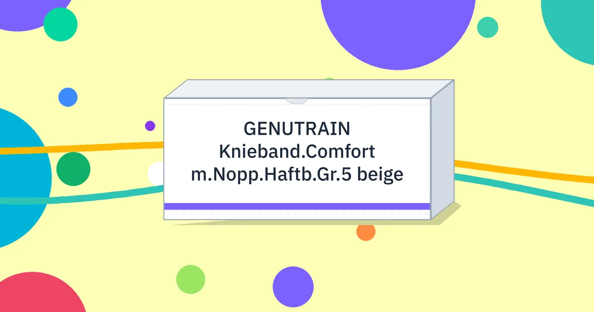 Symbolbild: Packung mit der Aufschrift GENUTRAIN Knieband.Comfort m.Nopp.Haftb.Gr.5 beige (PZN 20040036) – Verfügbarkeit und Bezug in Apotheken in Frankfurt am Main
