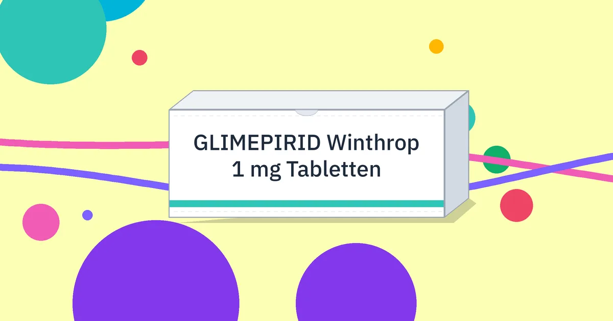 Symbolbild: Packung mit der Aufschrift GLIMEPIRID Winthrop 1 mg Tabletten (PZN 00379525) – Verfügbarkeit und Bezug in Apotheken in Frankfurt am Main