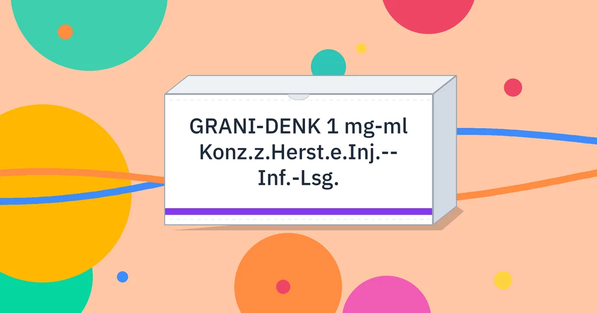 Symbolbild: Packung mit der Aufschrift GRANI-DENK 1 mg-ml Konz.z.Herst.e.Inj.--Inf.-Lsg. (PZN 10943671) – Verfügbarkeit und Bezug in Apotheken in Frankfurt am Main