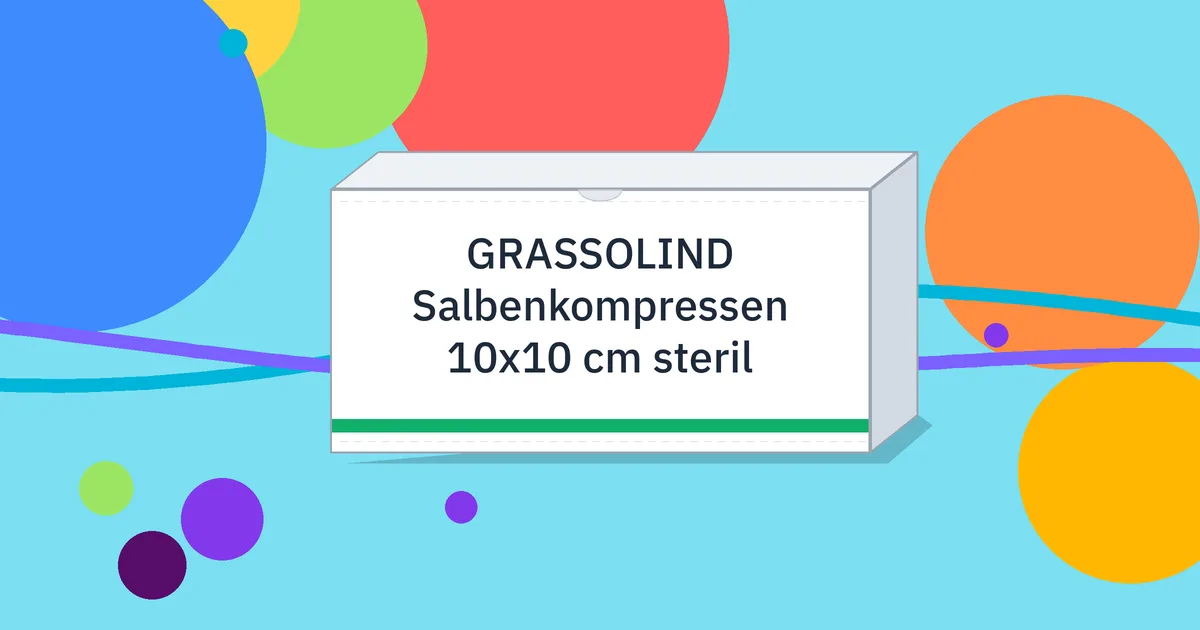 Symbolbild: Packung mit der Aufschrift GRASSOLIND Salbenkompressen 10x10 cm steril (PZN 19827713) – Verfügbarkeit und Bezug in Apotheken in Frankfurt am Main