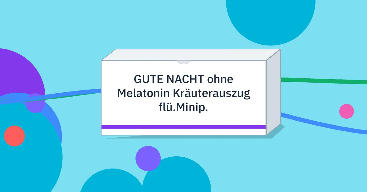 Symbolbild: Packung mit der Aufschrift GUTE NACHT ohne Melatonin Kräuterauszug flü.Minip. (PZN 20385143) – Verfügbarkeit und Bezug in Apotheken in Frankfurt am Main