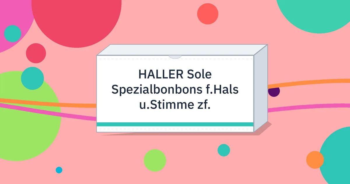 Symbolbild: Packung mit der Aufschrift HALLER Sole Spezialbonbons f.Hals u.Stimme zf. (PZN 19279708) – Verfügbarkeit und Bezug in Apotheken in Frankfurt am Main