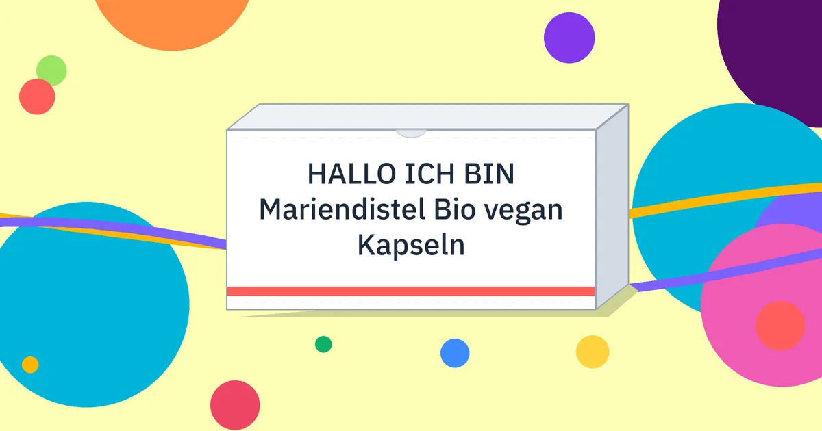 Symbolbild: Packung mit der Aufschrift HALLO ICH BIN Mariendistel Bio vegan Kapseln (PZN 14321021) – Verfügbarkeit und Bezug in Apotheken in Frankfurt am Main
