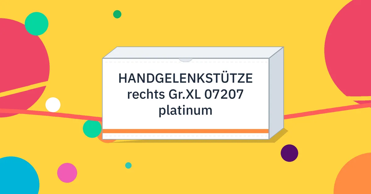 Symbolbild: Packung mit der Aufschrift HANDGELENKSTÜTZE rechts Gr.XL 07207 platinum (PZN 19450817) – Verfügbarkeit und Bezug in Apotheken in Frankfurt am Main