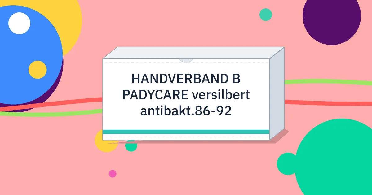 Symbolbild: Packung mit der Aufschrift HANDVERBAND B PADYCARE versilbert antibakt.86-92 (PZN 10938405) – Verfügbarkeit und Bezug in Apotheken in Frankfurt am Main