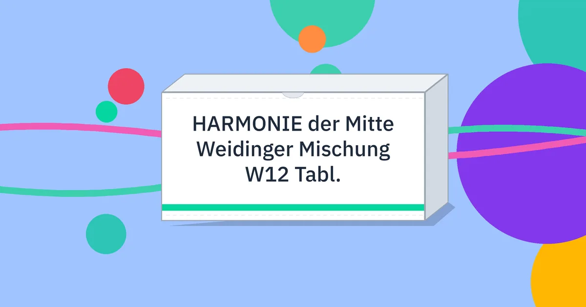Symbolbild: Packung mit der Aufschrift HARMONIE der Mitte Weidinger Mischung W12 Tabl. (PZN 13867597) – Verfügbarkeit und Bezug in Apotheken in Frankfurt am Main