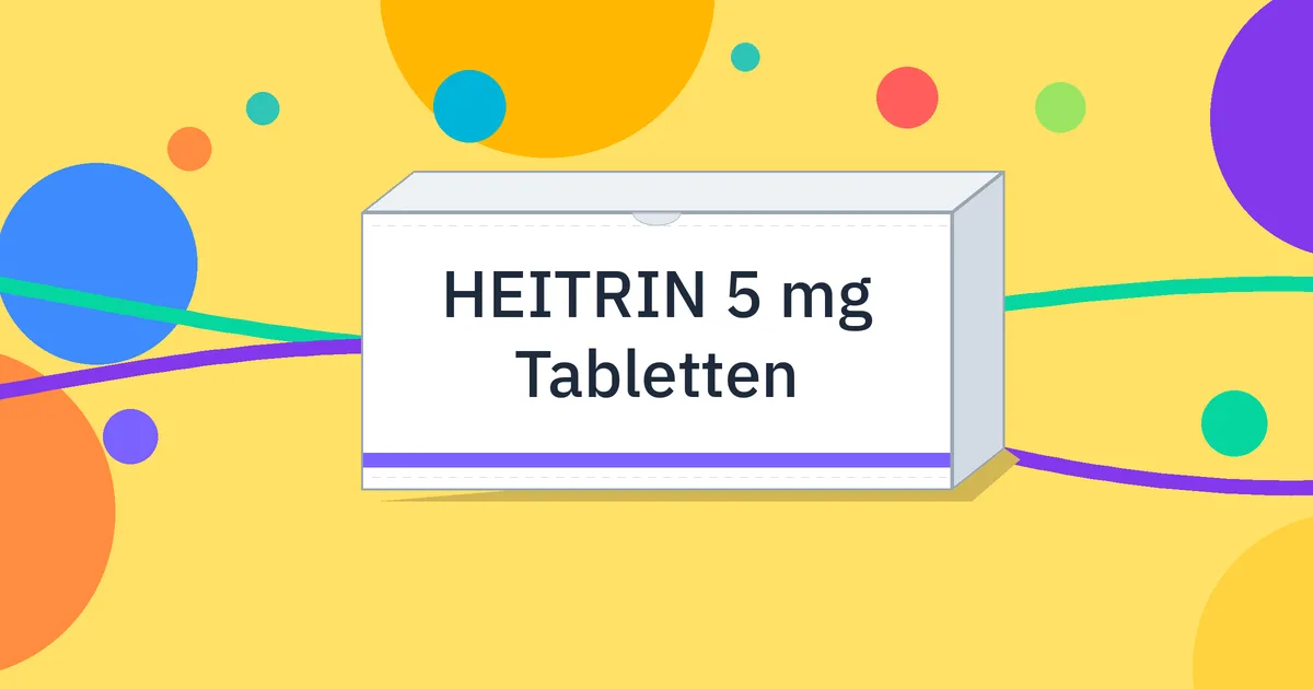 Symbolbild: Packung mit der Aufschrift HEITRIN 5 mg Tabletten (PZN 03000822) – Verfügbarkeit und Bezug in Apotheken in Frankfurt am Main