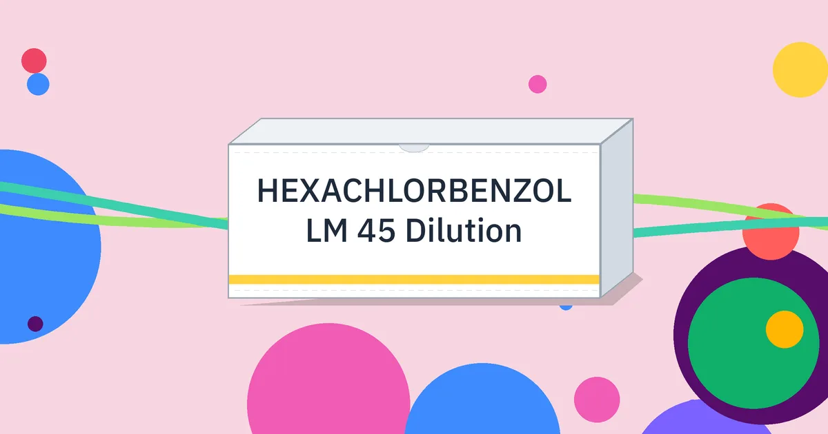 Symbolbild: Packung mit der Aufschrift HEXACHLORBENZOL LM 45 Dilution (PZN 12889065) – Verfügbarkeit und Bezug in Apotheken in Frankfurt am Main