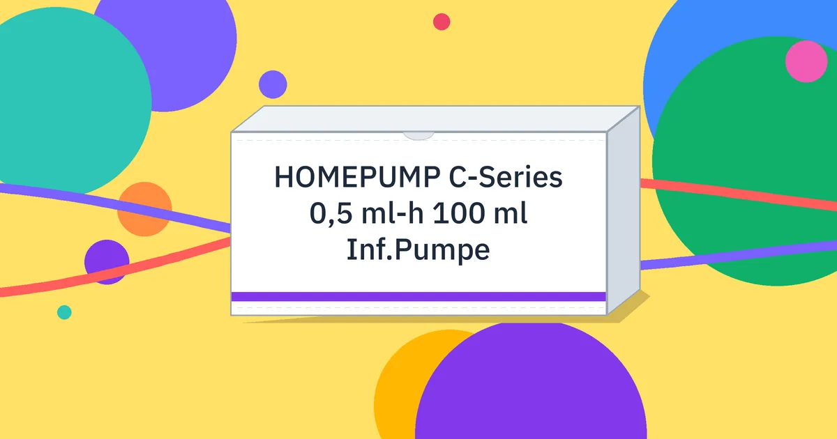 Symbolbild: Packung mit der Aufschrift HOMEPUMP C-Series 0,5 ml-h 100 ml Inf.Pumpe (PZN 10625801) – Verfügbarkeit und Bezug in Apotheken in Frankfurt am Main