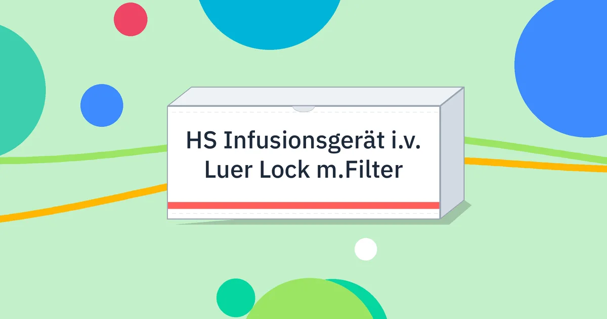 Symbolbild: Packung mit der Aufschrift HS Infusionsgerät i.v. Luer Lock m.Filter (PZN 15393206) – Verfügbarkeit und Bezug in Apotheken in Frankfurt am Main