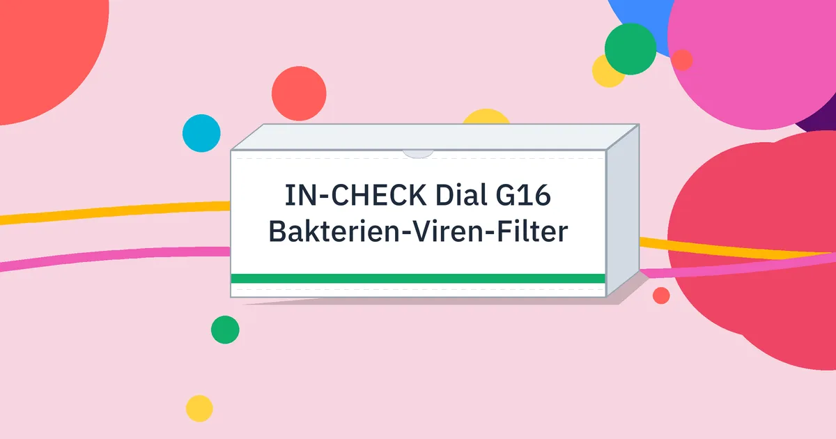 Symbolbild: Packung mit der Aufschrift IN-CHECK Dial G16 Bakterien-Viren-Filter (PZN 19381364) – Verfügbarkeit und Bezug in Apotheken in Frankfurt am Main