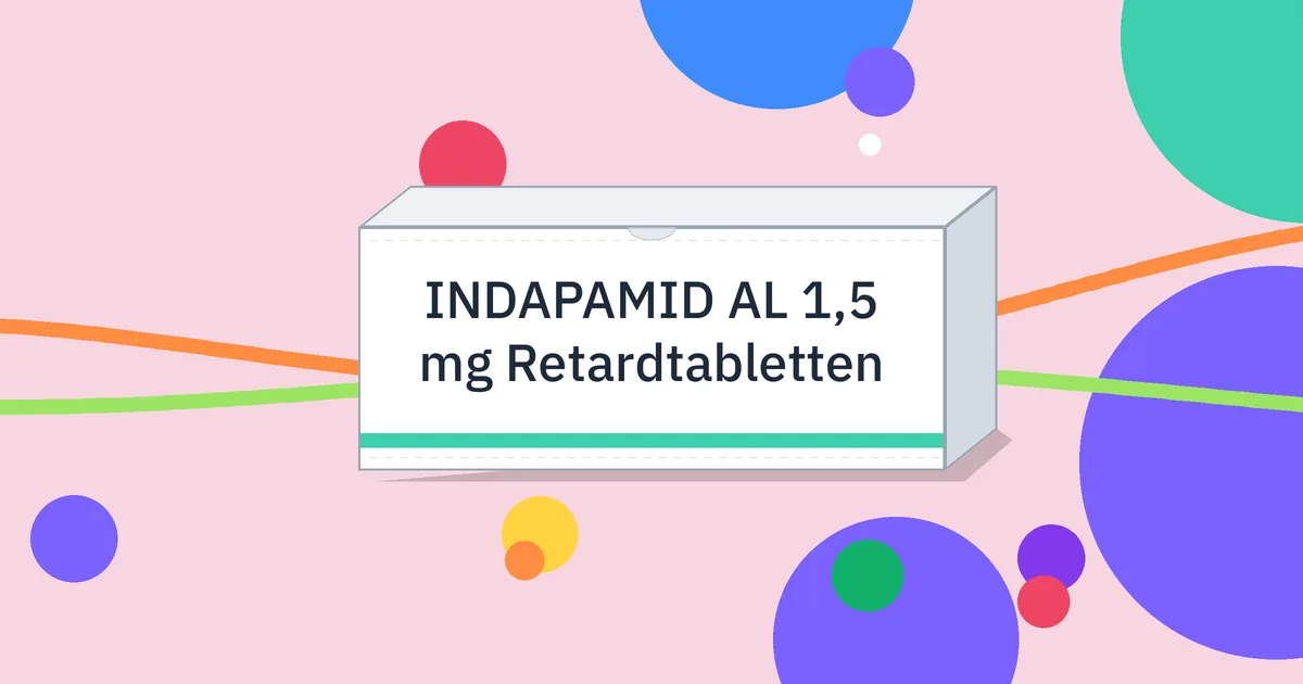 Symbolbild: Packung mit der Aufschrift INDAPAMID AL 1,5 mg Retardtabletten (PZN 18780346) – Verfügbarkeit und Bezug in Apotheken in Frankfurt am Main