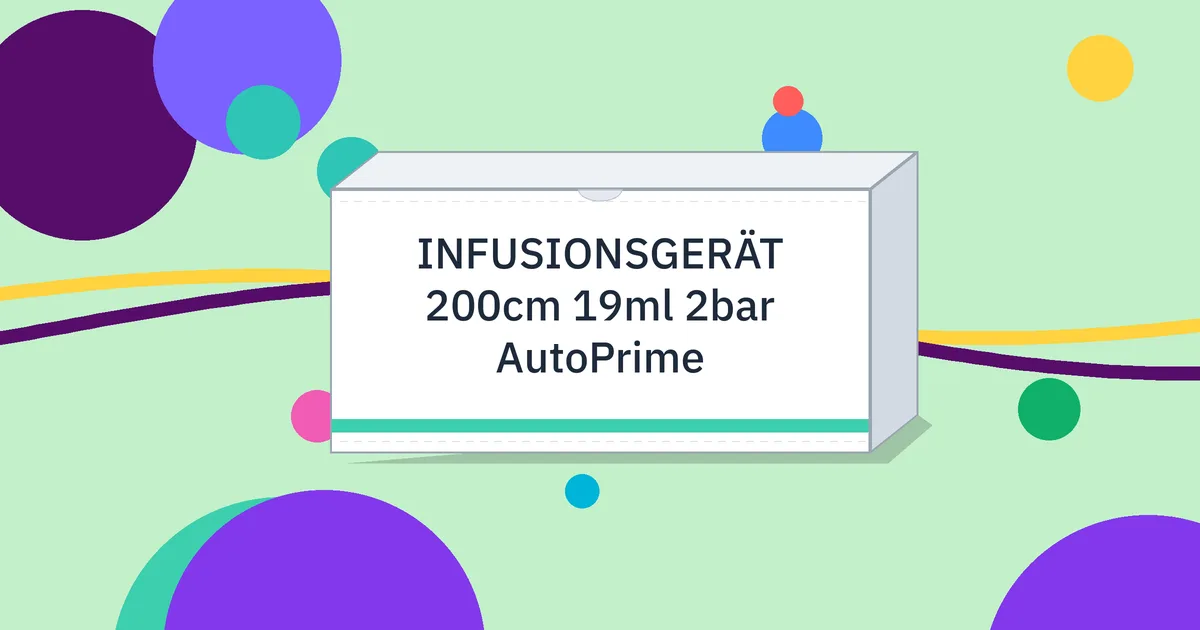 Symbolbild: Packung mit der Aufschrift INFUSIONSGERÄT 200cm 19ml 2bar AutoPrime (PZN 18469275) – Verfügbarkeit und Bezug in Apotheken in Frankfurt am Main