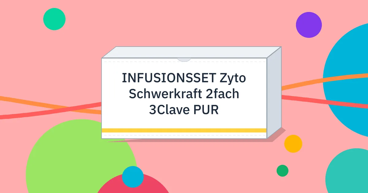Symbolbild: Packung mit der Aufschrift INFUSIONSSET Zyto Schwerkraft 2fach 3Clave PUR (PZN 06143189) – Verfügbarkeit und Bezug in Apotheken in Frankfurt am Main