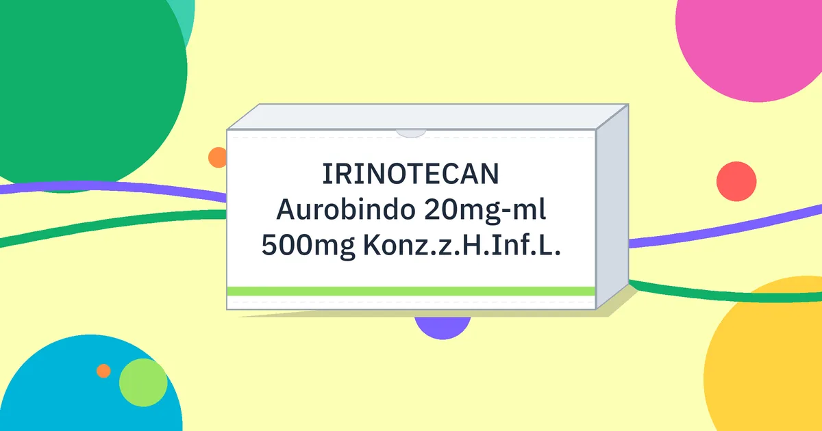 Symbolbild: Packung mit der Aufschrift IRINOTECAN Aurobindo 20mg-ml 500mg Konz.z.H.Inf.L. (PZN 18219928) – Verfügbarkeit und Bezug in Apotheken in Frankfurt am Main