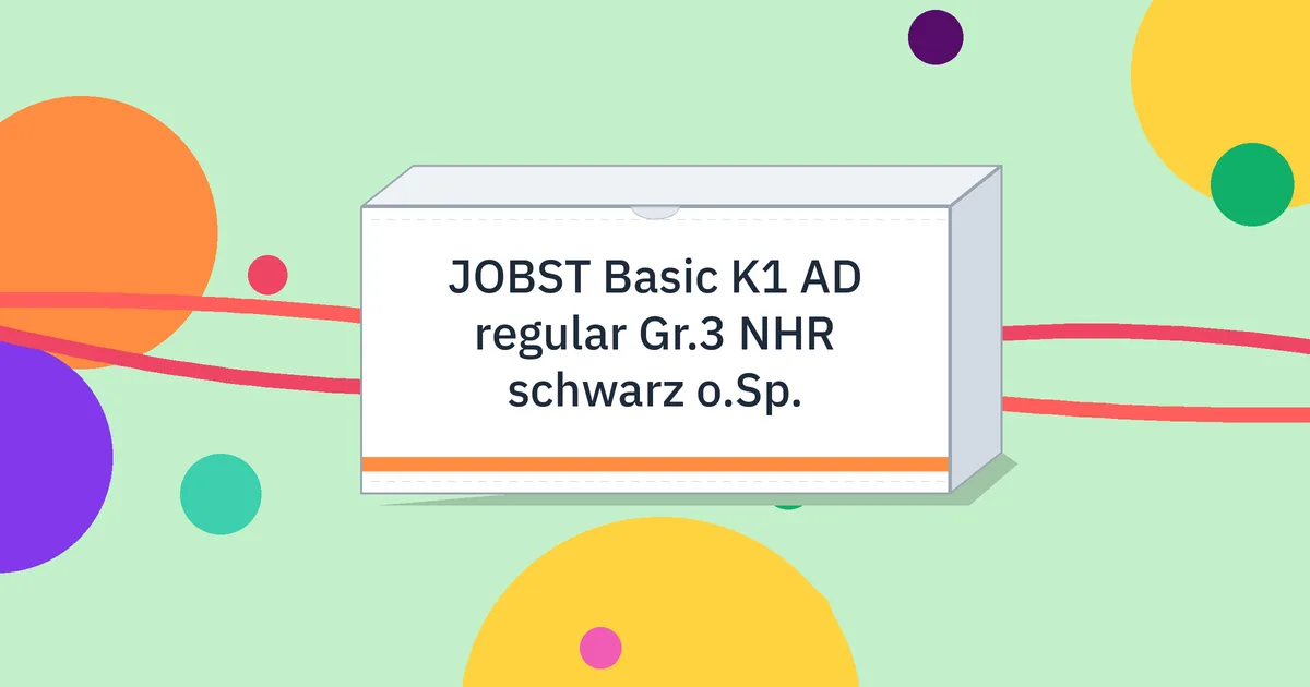 Symbolbild: Packung mit der Aufschrift JOBST Basic K1 AD regular Gr.3 NHR schwarz o.Sp. (PZN 15313360) – Verfügbarkeit und Bezug in Apotheken in Frankfurt am Main