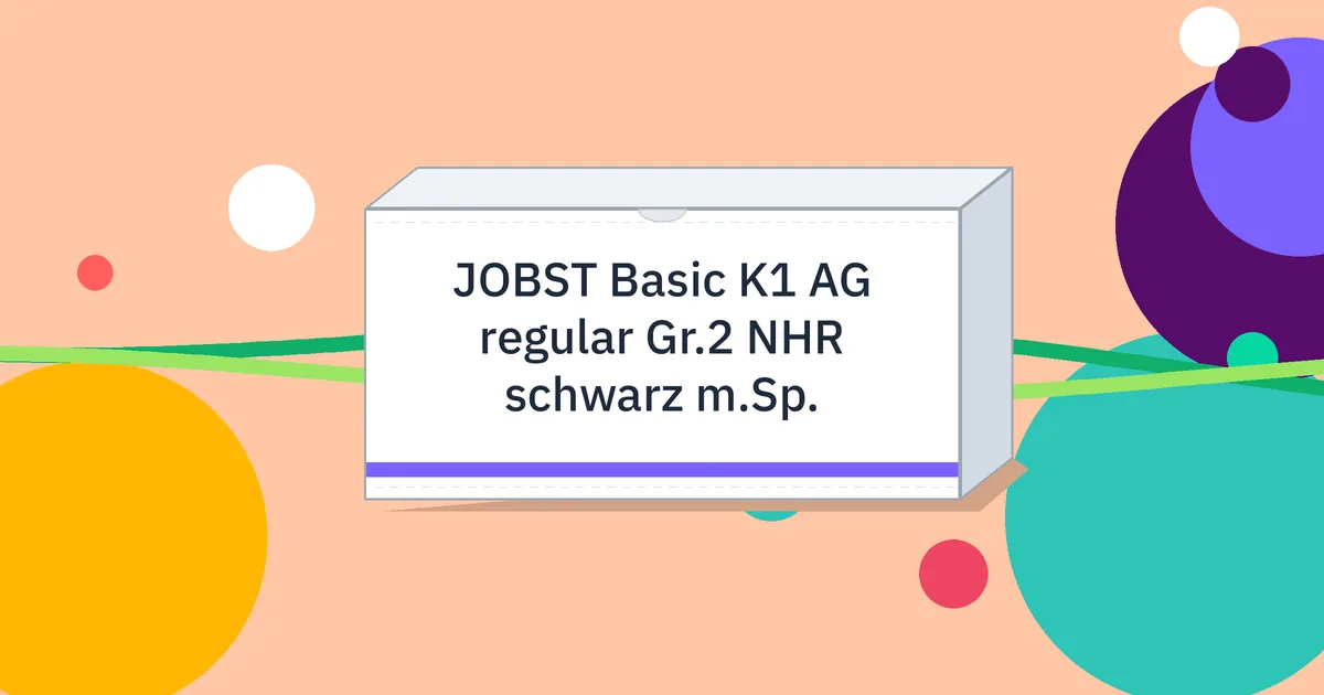Symbolbild: Packung mit der Aufschrift JOBST Basic K1 AG regular Gr.2 NHR schwarz m.Sp. (PZN 15309855) – Verfügbarkeit und Bezug in Apotheken in Frankfurt am Main
