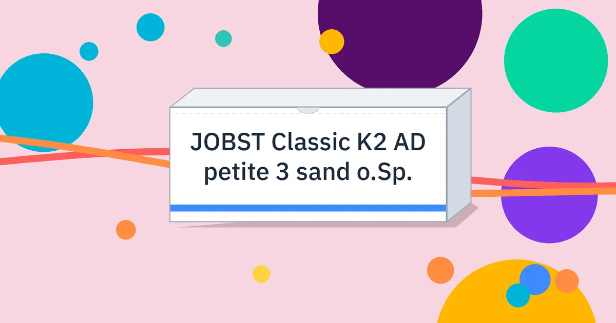 Symbolbild: Packung mit der Aufschrift JOBST Classic K2 AD petite 3 sand o.Sp. (PZN 10726382) – Verfügbarkeit und Bezug in Apotheken in Frankfurt am Main