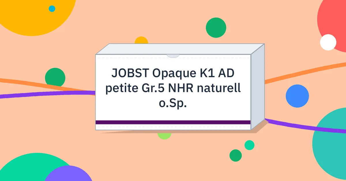 Symbolbild: Packung mit der Aufschrift JOBST Opaque K1 AD petite Gr.5 NHR naturell o.Sp. (PZN 13080176) – Verfügbarkeit und Bezug in Apotheken in Frankfurt am Main
