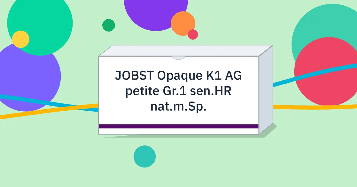 Symbolbild: Packung mit der Aufschrift JOBST Opaque K1 AG petite Gr.1 sen.HR nat.m.Sp. (PZN 13085624) – Verfügbarkeit und Bezug in Apotheken in Frankfurt am Main