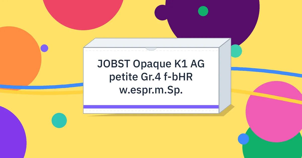 Symbolbild: Packung mit der Aufschrift JOBST Opaque K1 AG petite Gr.4 f-bHR w.espr.m.Sp. (PZN 16270894) – Verfügbarkeit und Bezug in Apotheken in Frankfurt am Main
