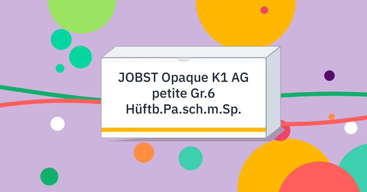 Symbolbild: Packung mit der Aufschrift JOBST Opaque K1 AG petite Gr.6 Hüftb.Pa.sch.m.Sp. (PZN 13098532) – Verfügbarkeit und Bezug in Apotheken in Frankfurt am Main